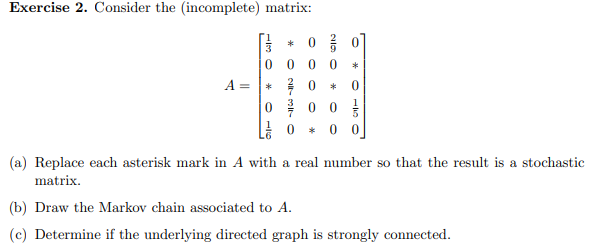 Solved Exercise 2. Consider the (incomplete) matrix: | Chegg.com