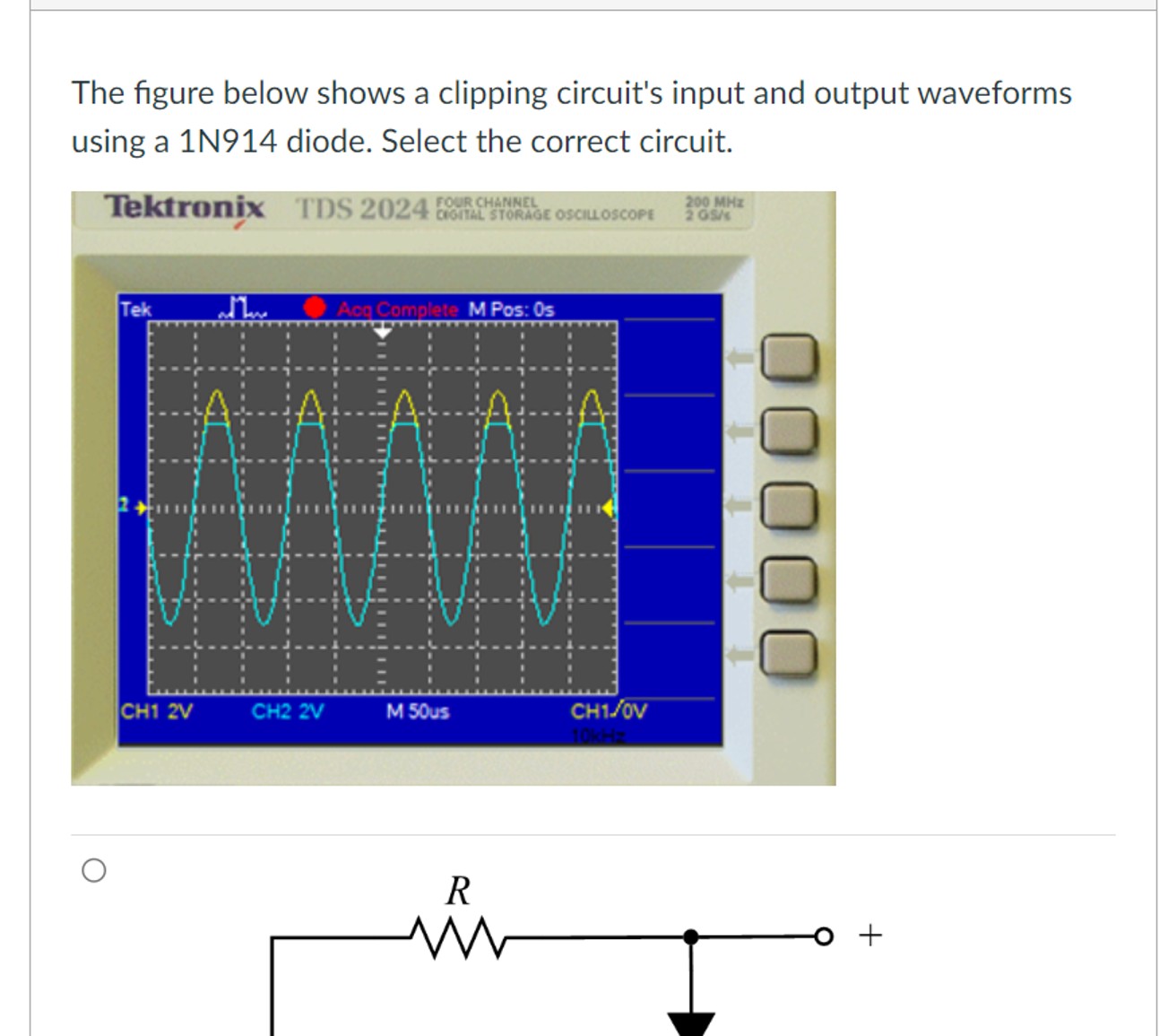 Solved The figure below shows a clipping circuit's input and | Chegg.com