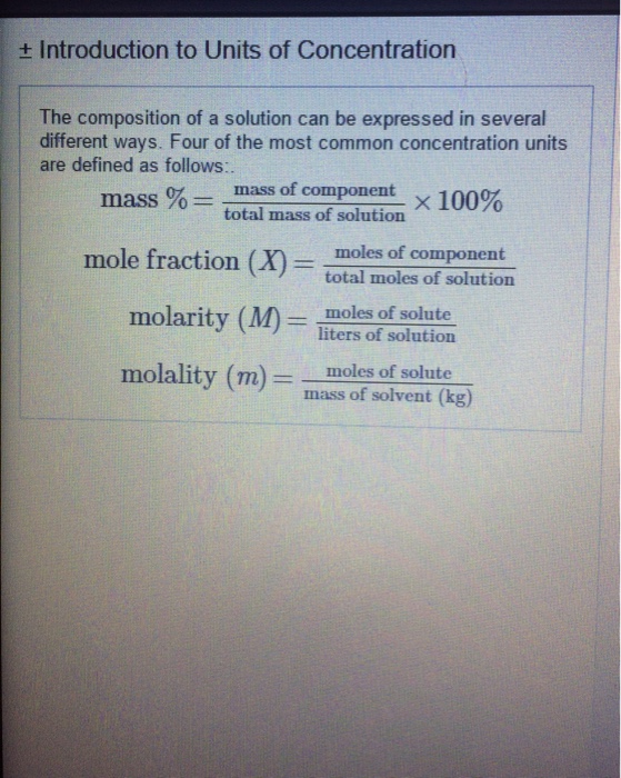 Solved Introduction to Units of Concentration The | Chegg.com