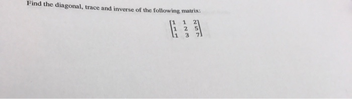 Solved Find the diagonal, trace and inverse of the following | Chegg.com