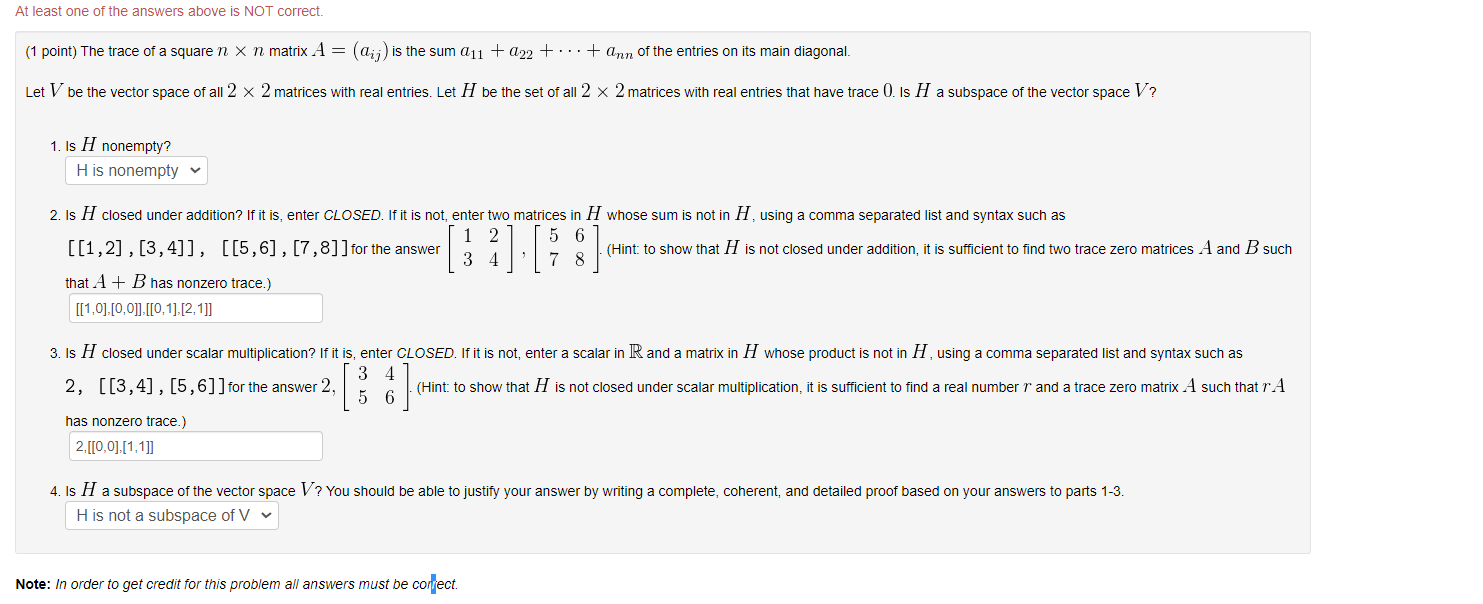 Solved (1 point) The trace of a square n×n matrix A=(aij) is | Chegg.com