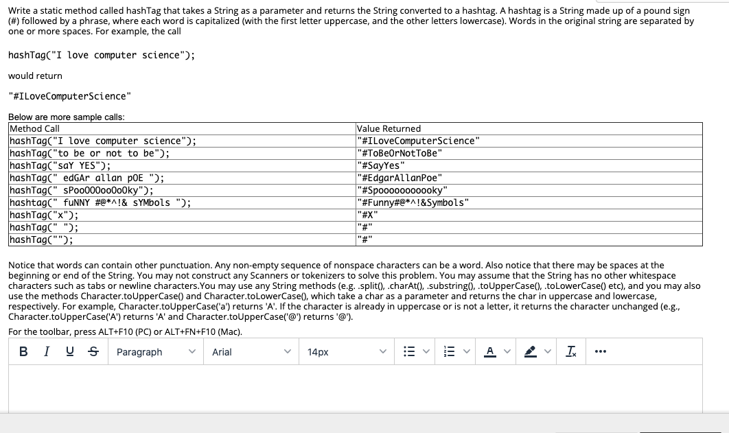 Solved Write a static method called hashtag that takes a | Chegg.com