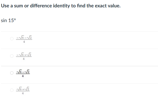 Solved Use a sum or difference identity to find the exact | Chegg.com