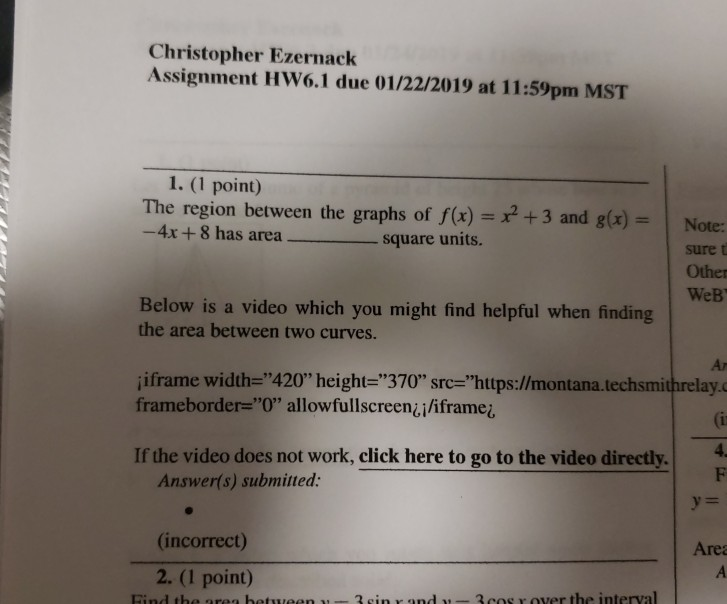 Solved Christopher Ezernack Assignment Hw61 Due 01222019