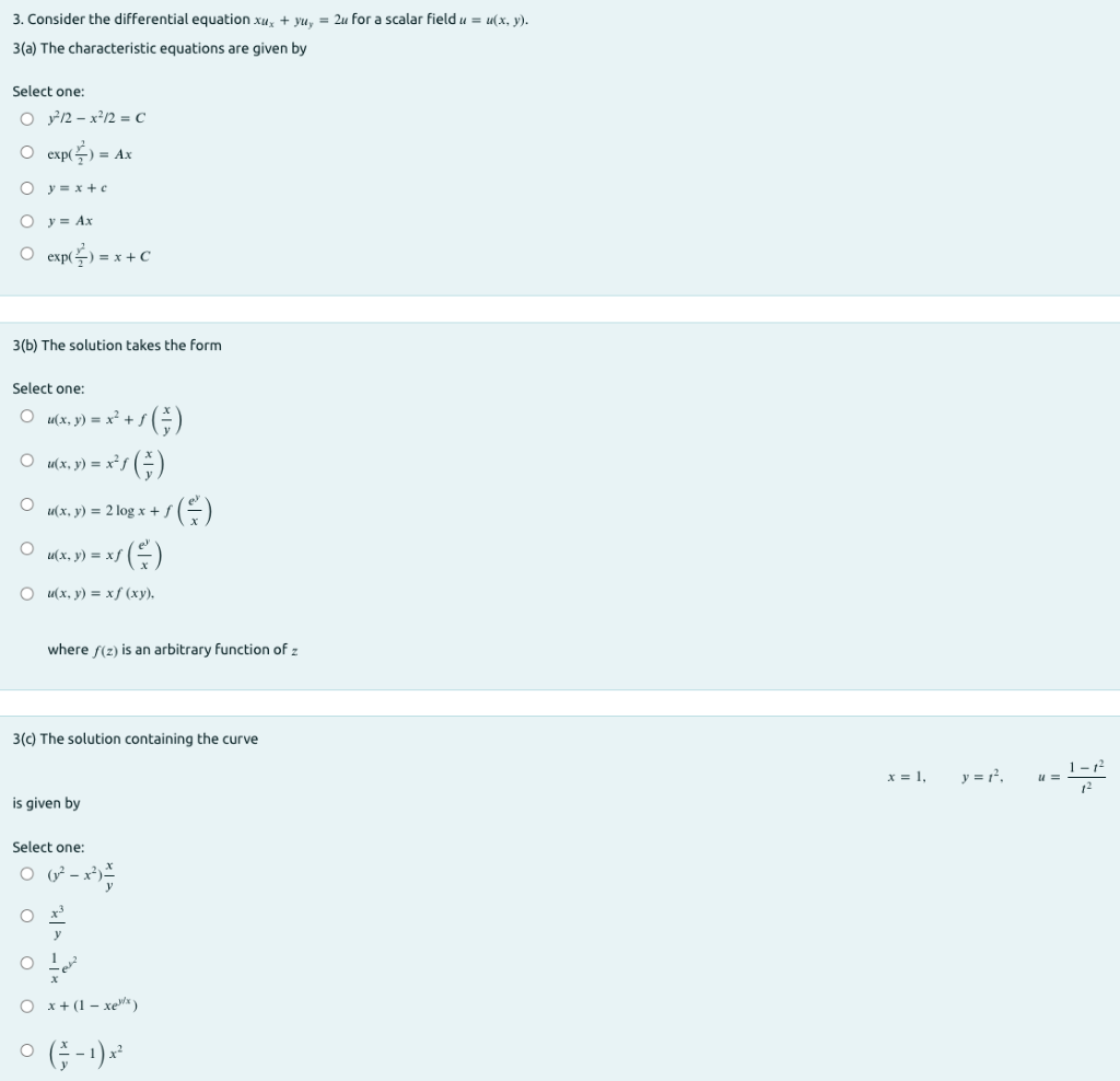 Solved 3. Consider the differential equation xux+yuy=2u for | Chegg.com