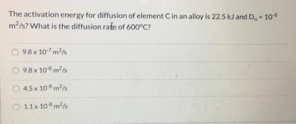 Solved The activation energy for diffusion of element C in | Chegg.com