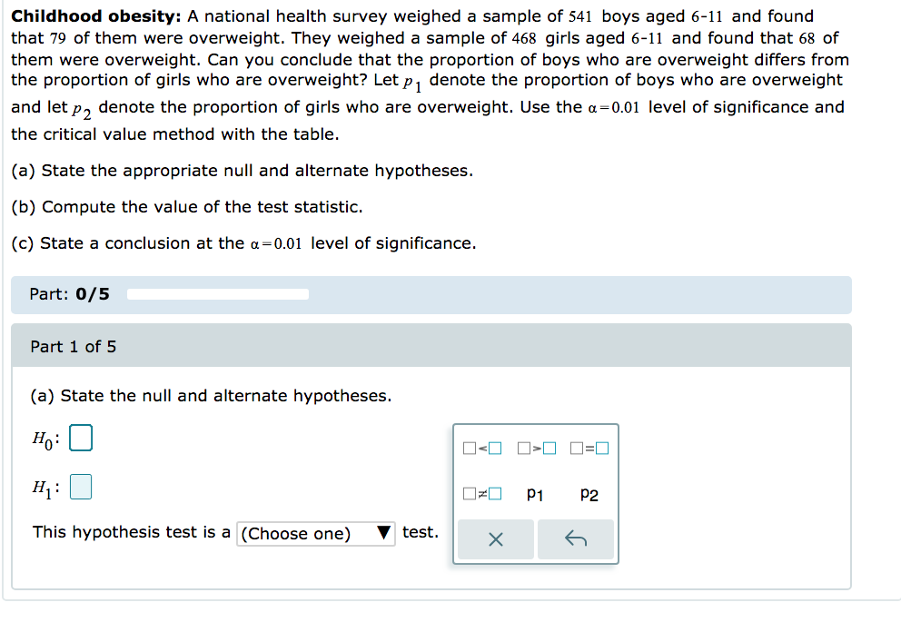 Solved Childhood obesity: A national health survey weighed a | Chegg.com