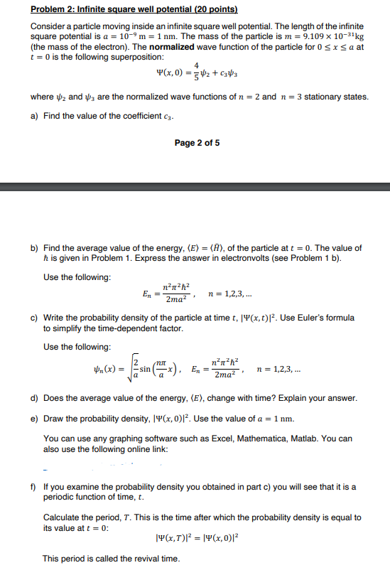 Solved Problem 2: Infinite square well potential (20 points) | Chegg.com