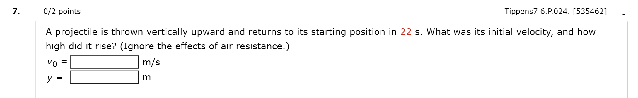 Solved A projectile is thrown vertically upward and returns | Chegg.com