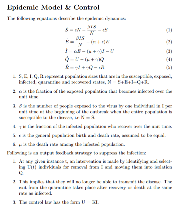 ES N Epidemic Model & Control The following equations | Chegg.com