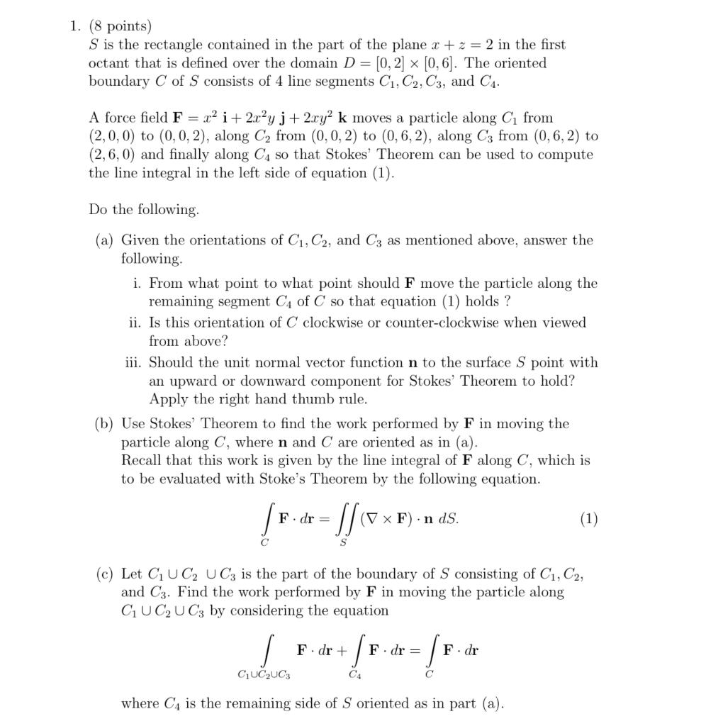 Solved S is the rectangle contained in the part of the plane | Chegg.com