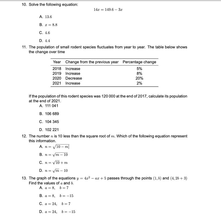 Solved 10. Solve the following equation: 14x=149.6−3x A. | Chegg.com