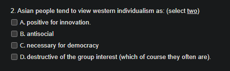 2. Asian people tend to view western individualism | Chegg.com