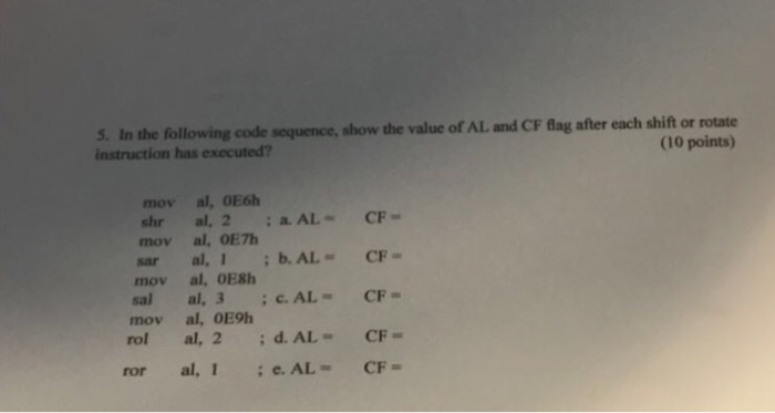 Solved S. In the following code sequence, show the value of | Chegg.com