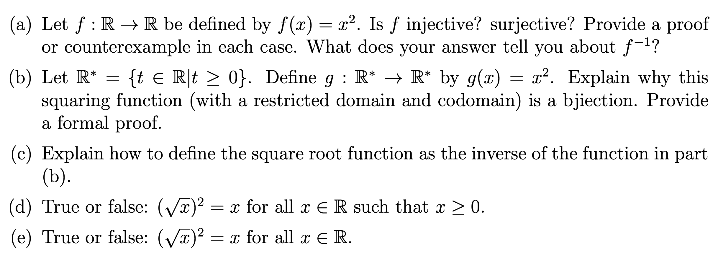 Solved (a) Let f : R → R be defined by f(x) = x². Is ƒ | Chegg.com