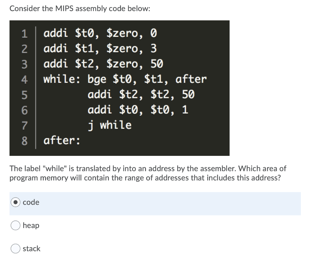 Solved Consider the MIPS assembly code below: conoU AWN addi | Chegg.com