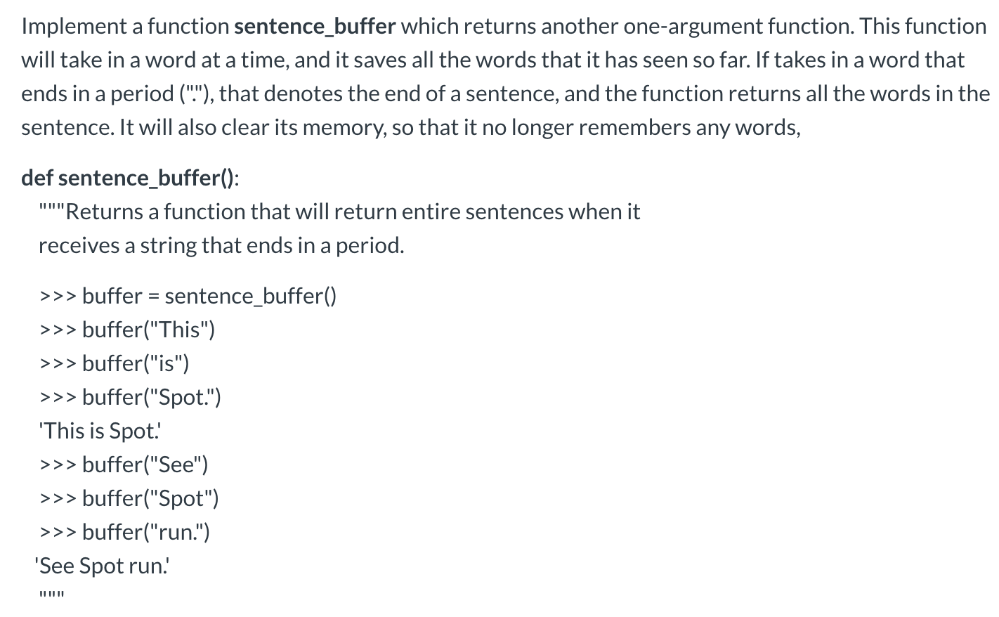 Solved Implement a function sentence_buffer which returns | Chegg.com