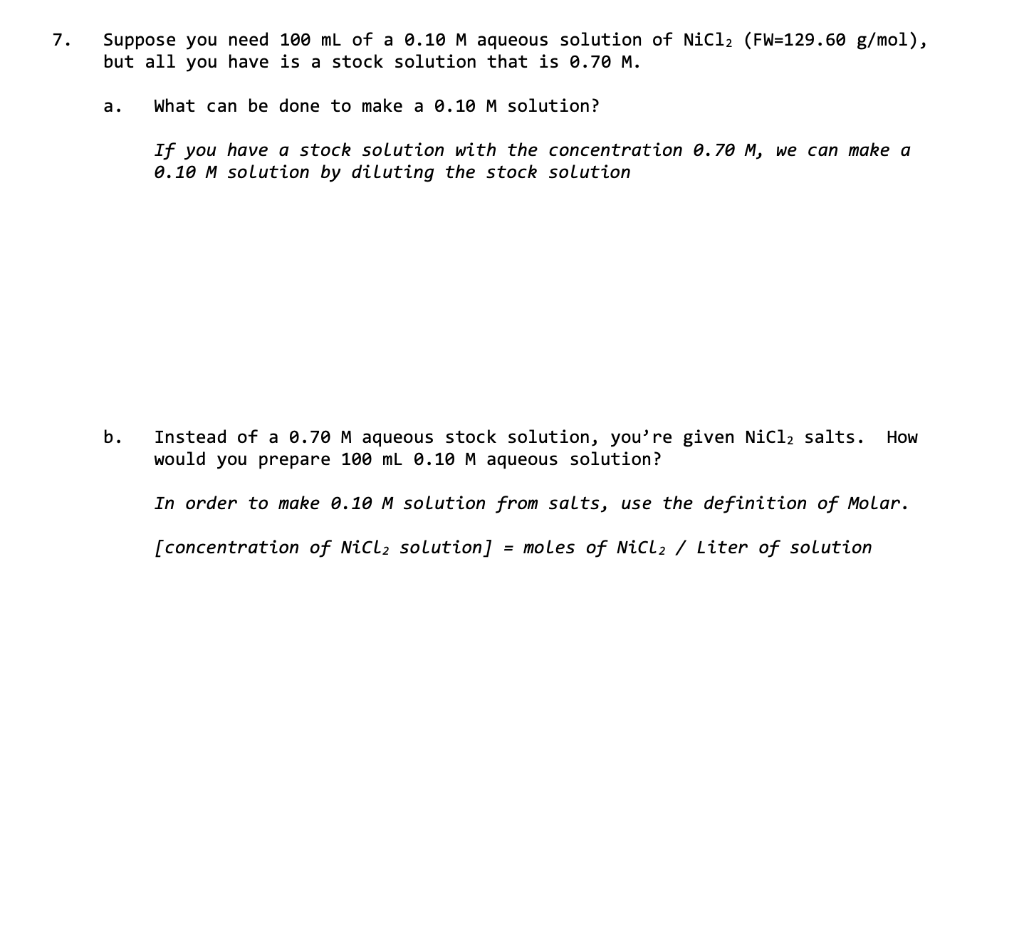 Solved Suppose you need 100 mL of a 0.10M aqueous solution | Chegg.com
