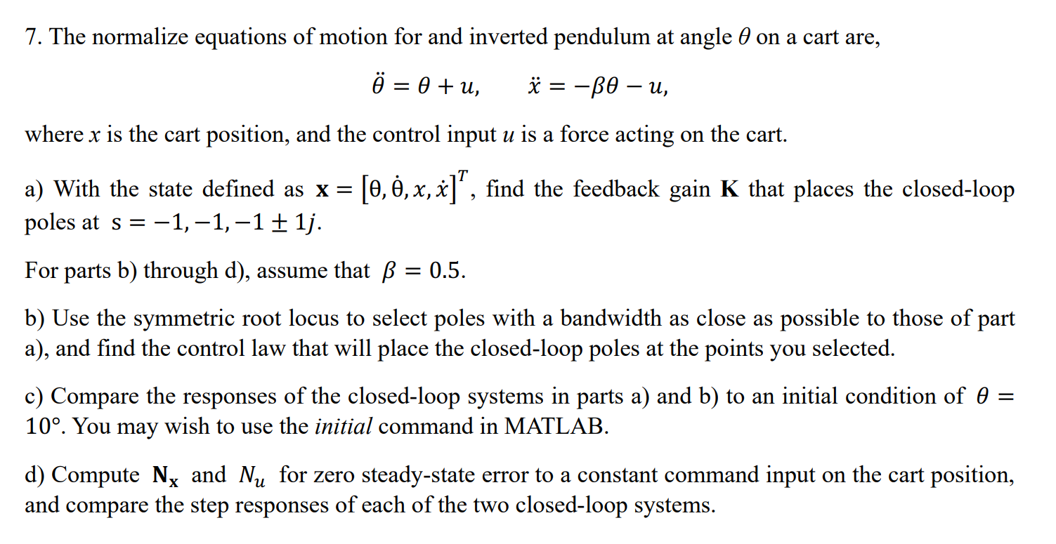 Solved The normalize equations of ﻿motion for and inverted | Chegg.com