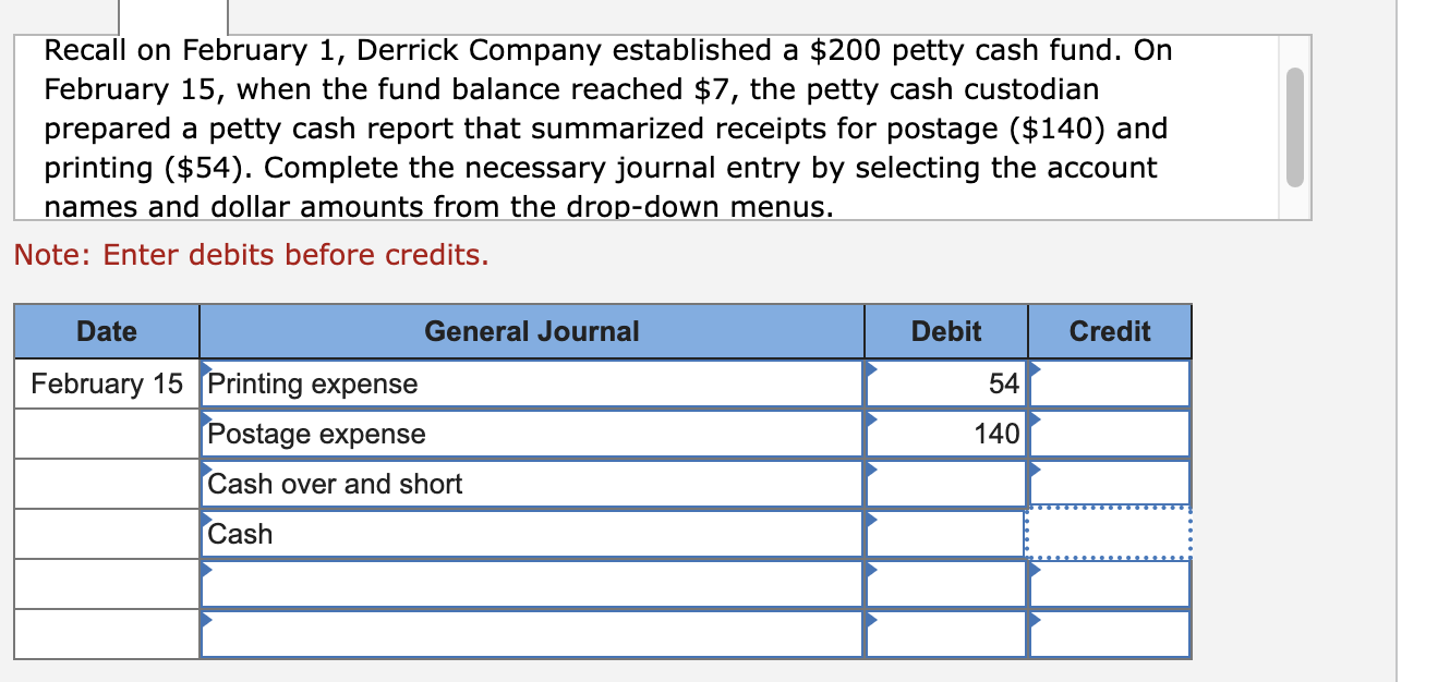 Solved Recall on February 1, Derrick Company established a | Chegg.com