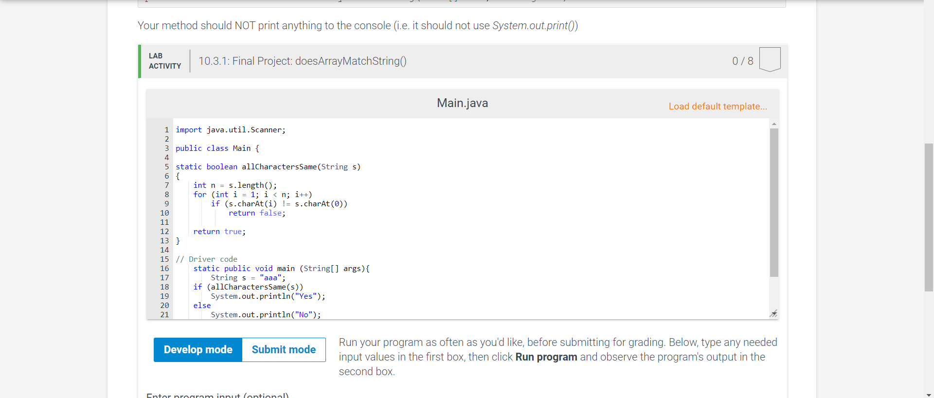 Solved 10.3 Final Project: doesArray MatchString() Write a | Chegg.com