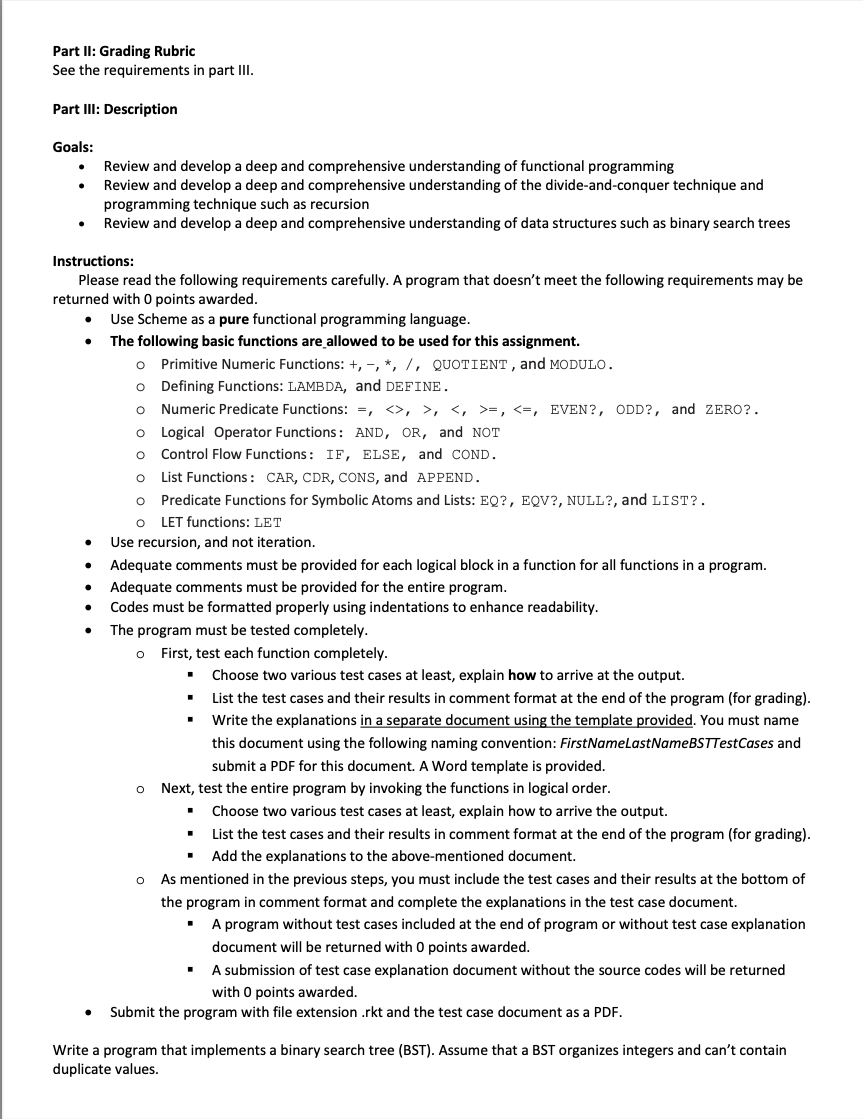Solved Part II: Grading Rubric See the requirements in part | Chegg.com