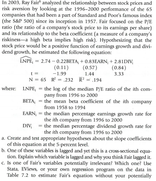 Solved In 2003, Ray Fair analyzed the relationship between | Chegg.com