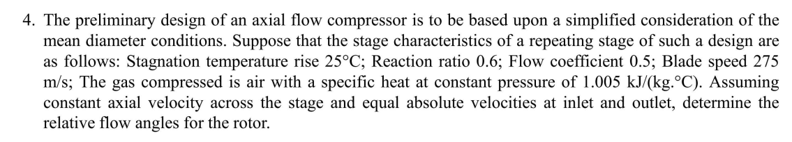 Solved 4. The preliminary design of an axial flow compressor | Chegg.com