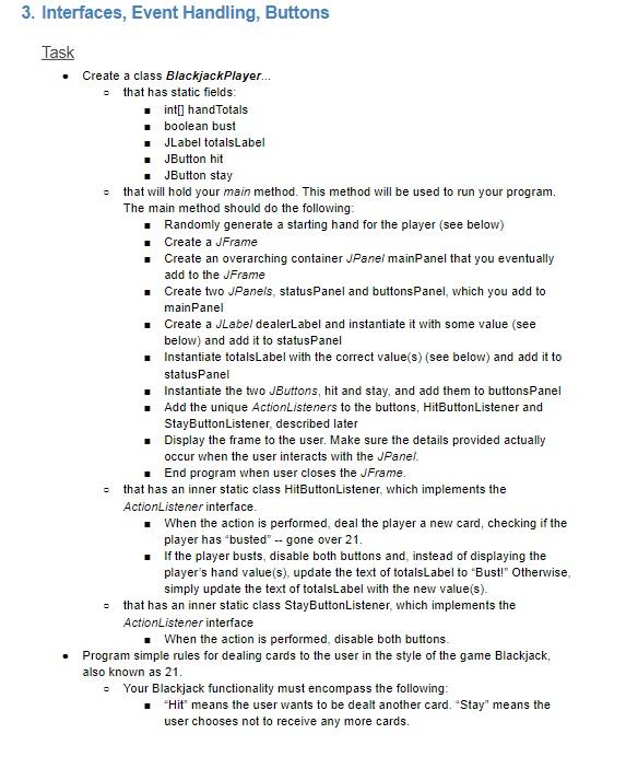 Solved 3. Interfaces, Event Handling, Buttons Task • Create | Chegg.com