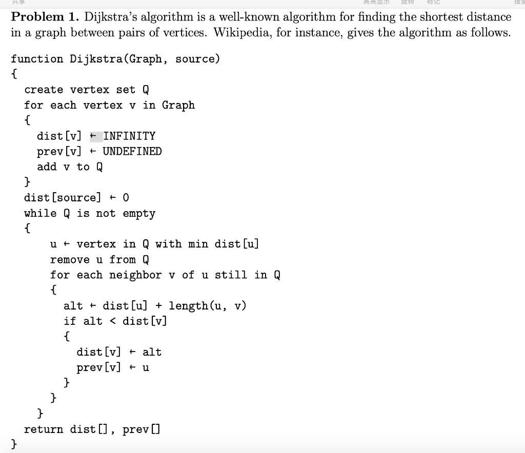 Problem 1. Dijkstra's algorithm is a well-known | Chegg.com