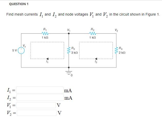 Solved Find mesh currents I1 and I2 and node voltages V1 and | Chegg.com