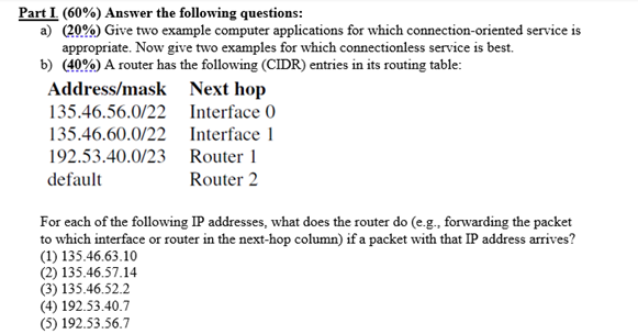 Solved Part I (60%) Answer the following questions: a) (20%) | Chegg.com