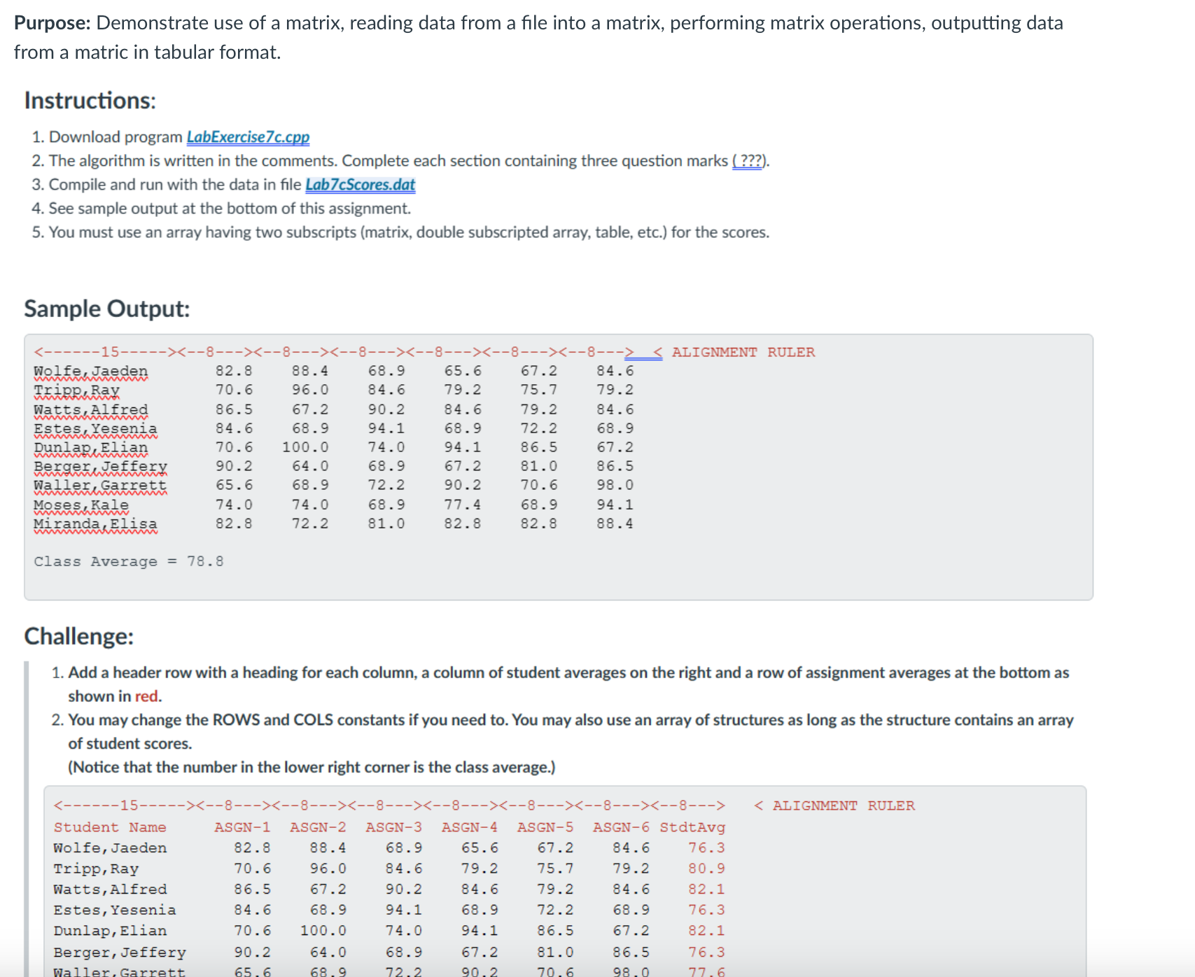 Solved Demonstrate use of a matrix, reading data from a file | Chegg.com
