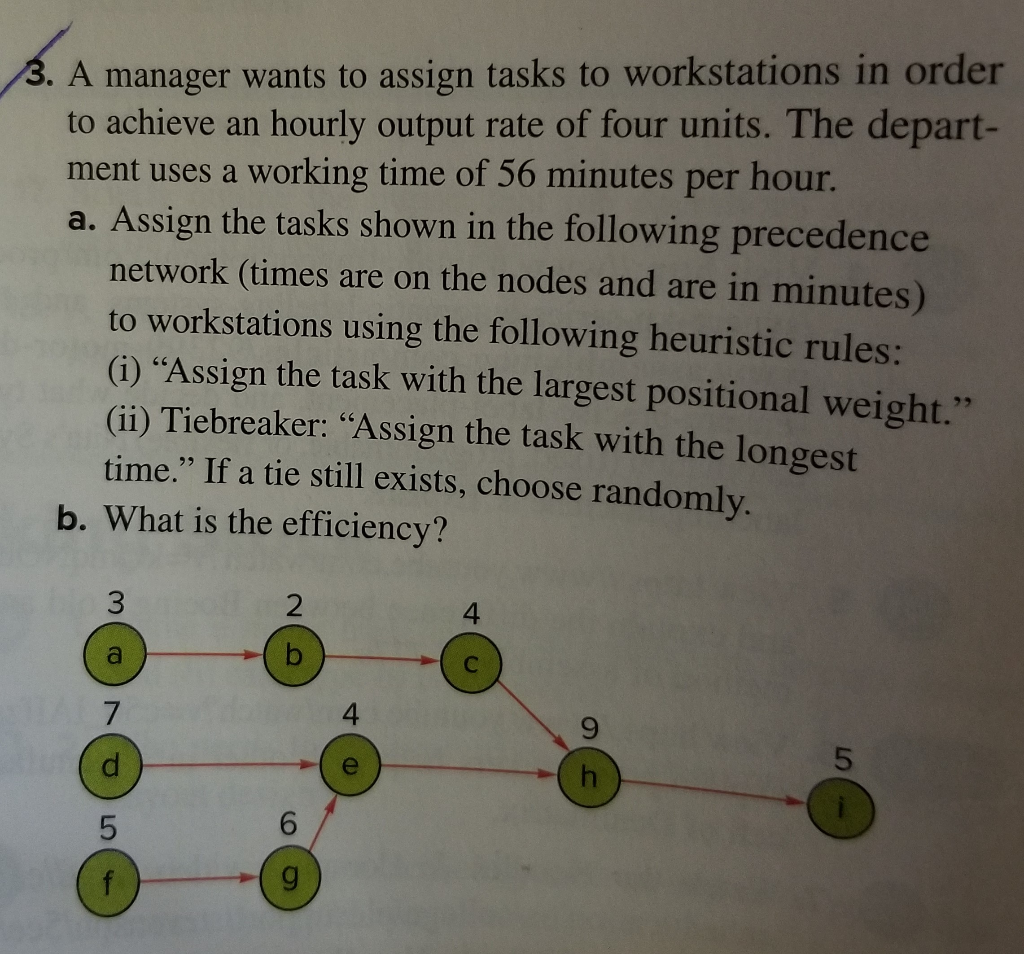 Solved 3. A manager wants to assign tasks to workstations in | Chegg.com