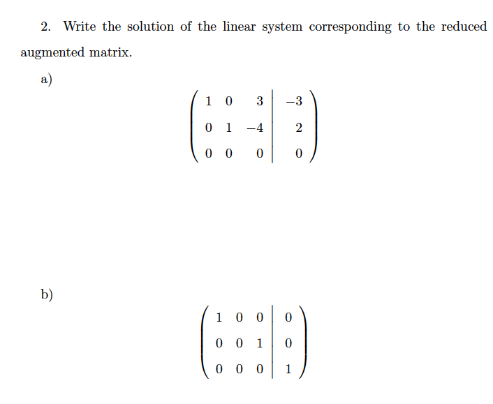 Solved 2. Write the solution of the linear system | Chegg.com