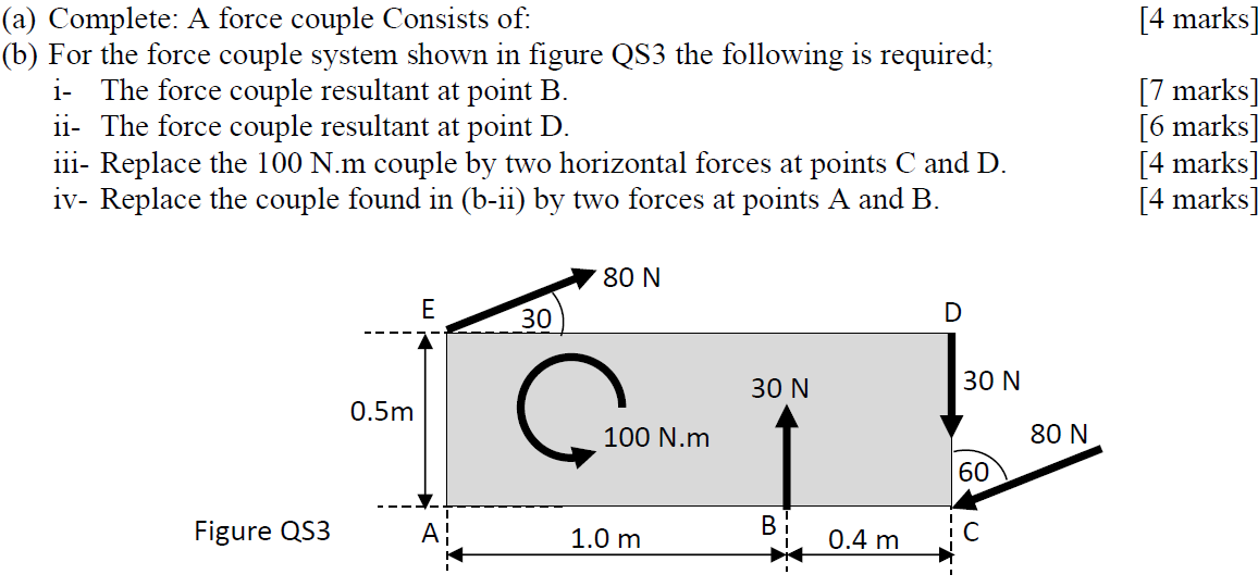 Solved [4 marks (a) Complete: A force couple Consists of: | Chegg.com