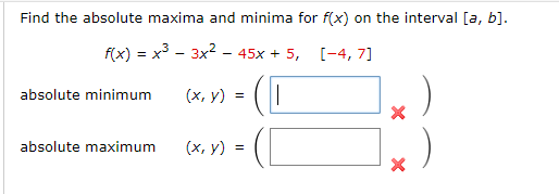 Solved Find the absolute maxima and minima for f(x) on the | Chegg.com