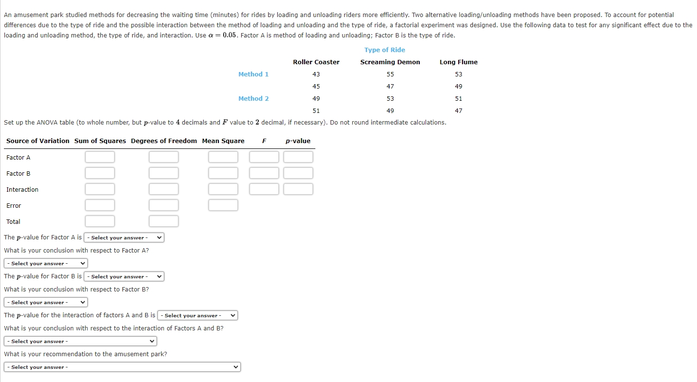 Solved loading and unloading method, the type of ride, and | Chegg.com