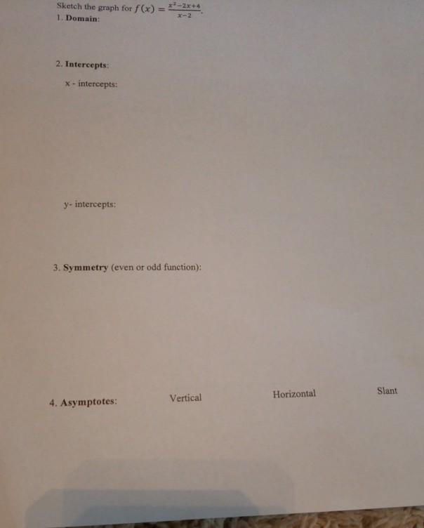 Solved Sketch the graph for f(x) x2-2x+4 1. Domain: 2. | Chegg.com