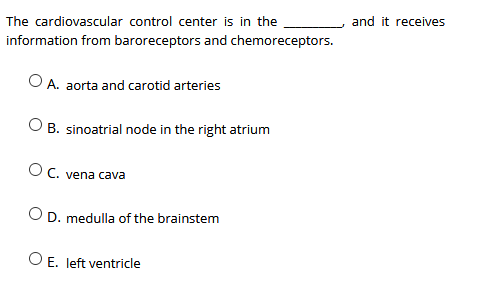 Solved and it receives The cardiovascular control center is | Chegg.com