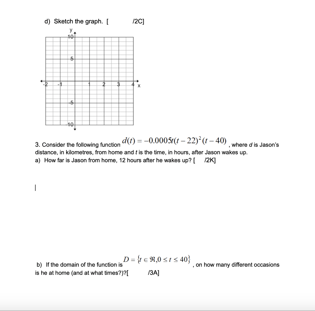 Solved d) Sketch the graph. [ /2C] 3. Consider the following | Chegg.com