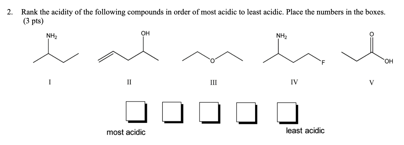 Solved 2. Rank the acidity of the following compounds in | Chegg.com
