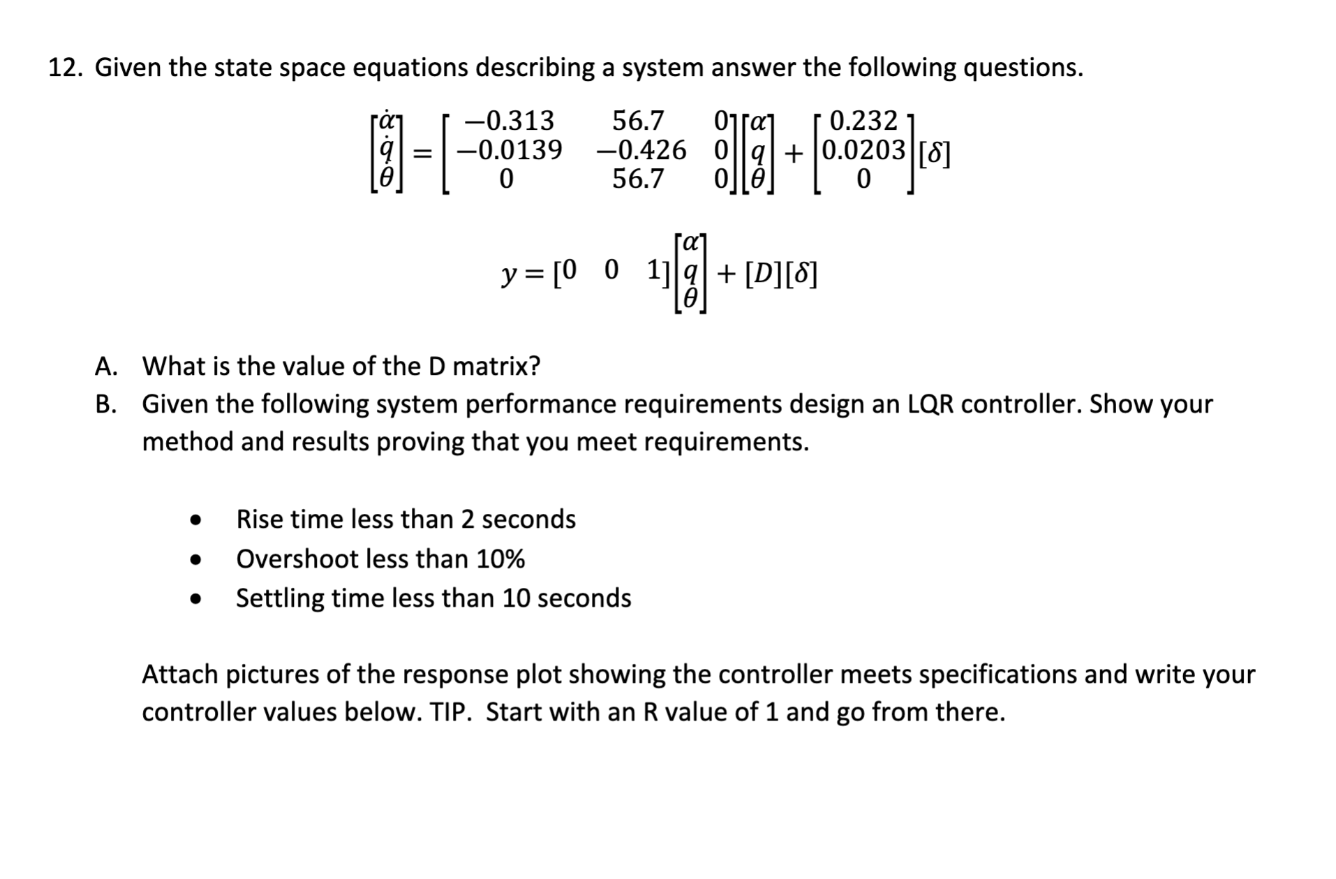 Solved 12. Given the state space equations describing a | Chegg.com