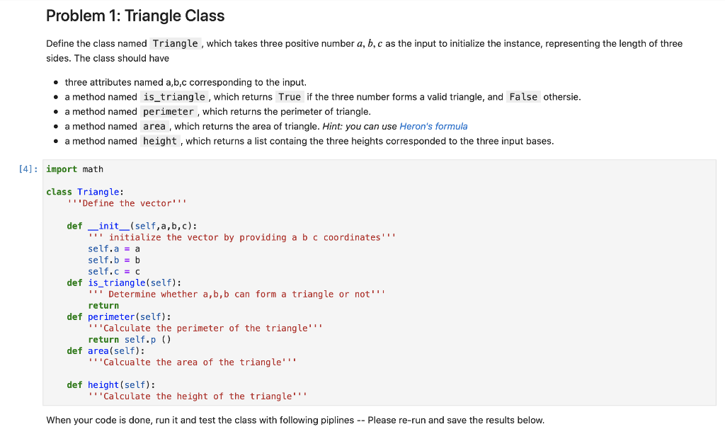 Solved Problem 1: Triangle Class Define the class named | Chegg.com
