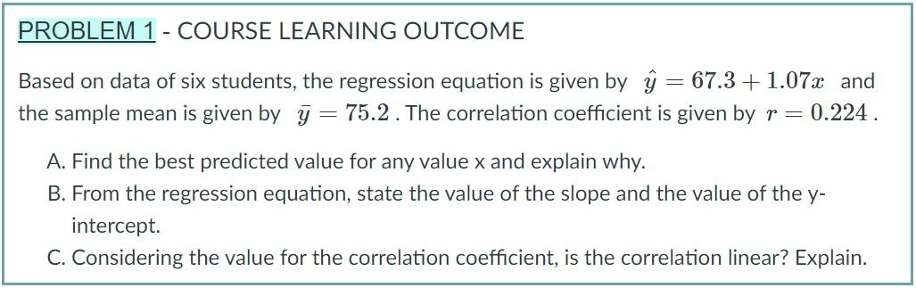 Solved PROBLEM 1 - COURSE LEARNING OUTCOME Based on data of | Chegg.com