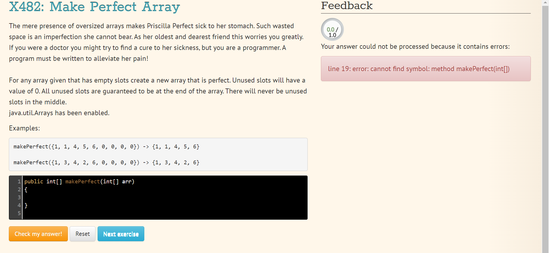 Solved X482: Make Perfect Array Feedback 0.0 / 1.0 The mere | Chegg.com