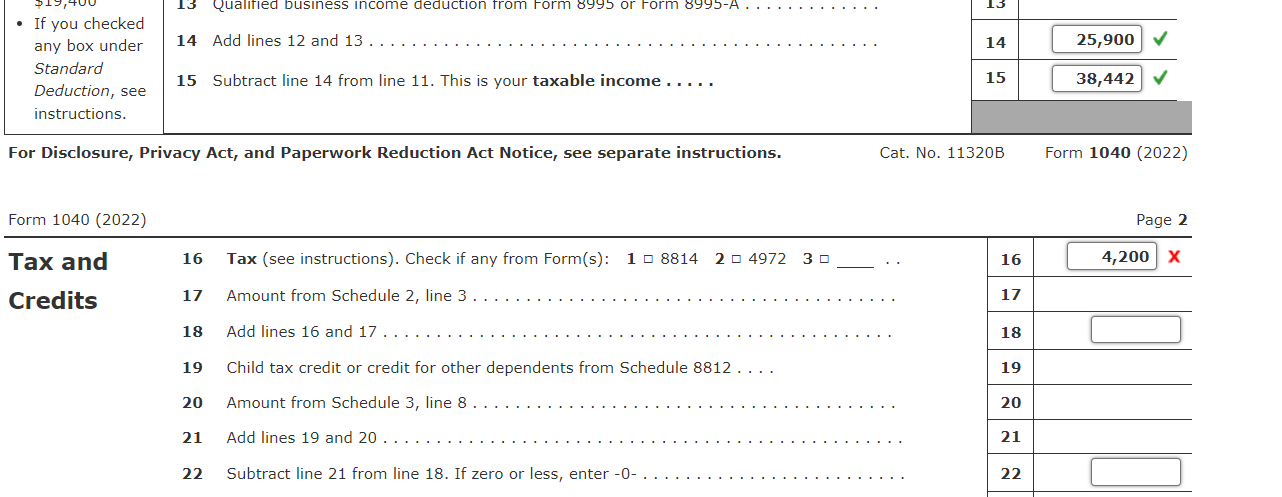 Solved Please help with line 16. I've checked the 2022 tax | Chegg.com