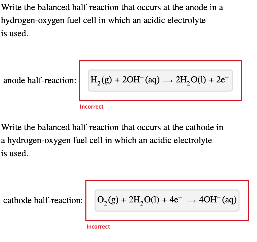 Solved Write the balanced half-reaction that occurs at the | Chegg.com