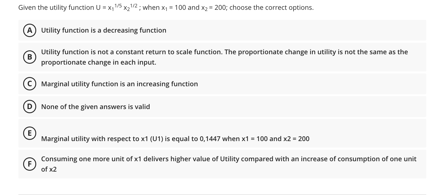 Solved Given the utility function U=x11/5x21/2; when x1=100 | Chegg.com