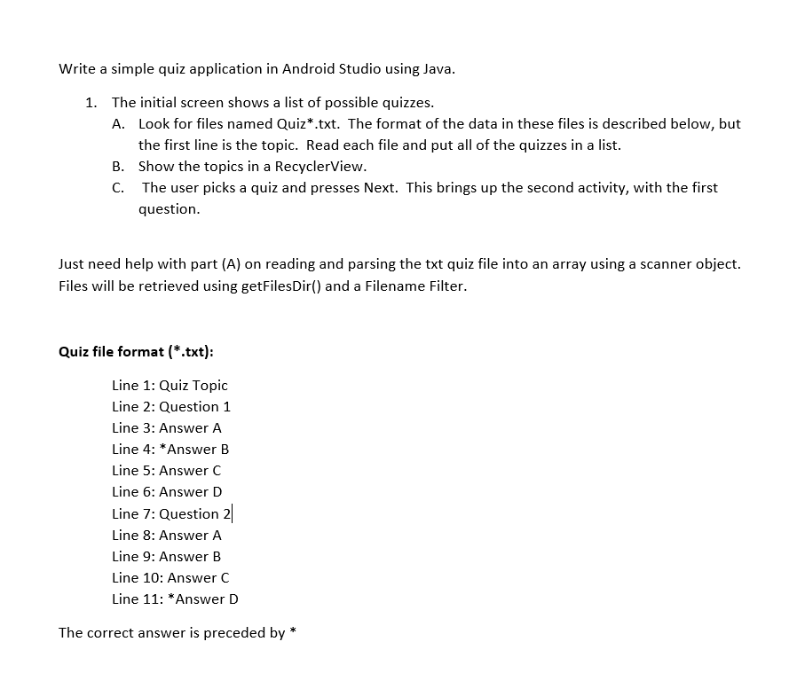 Write a simple quiz application in Android Studio | Chegg.com